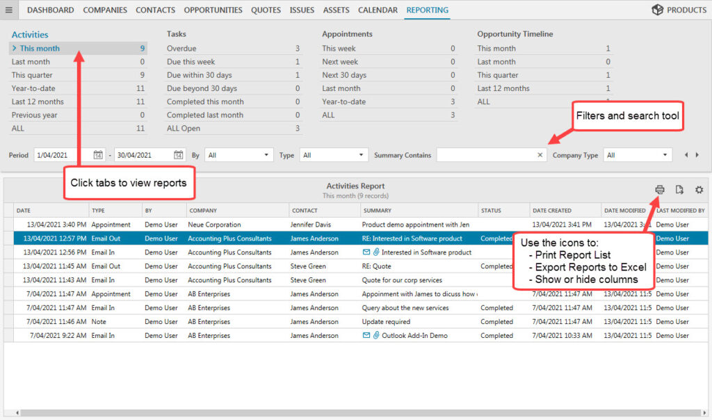 Reporting Module Overview Legrand Crm Knowledge Base