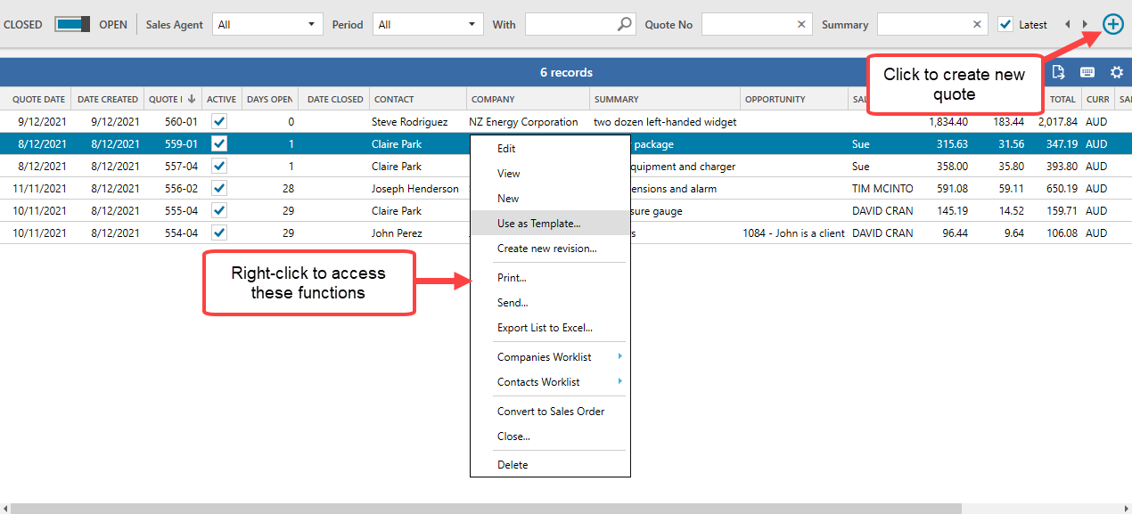 How to create and send a Quote – Legrand CRM Knowledge Base