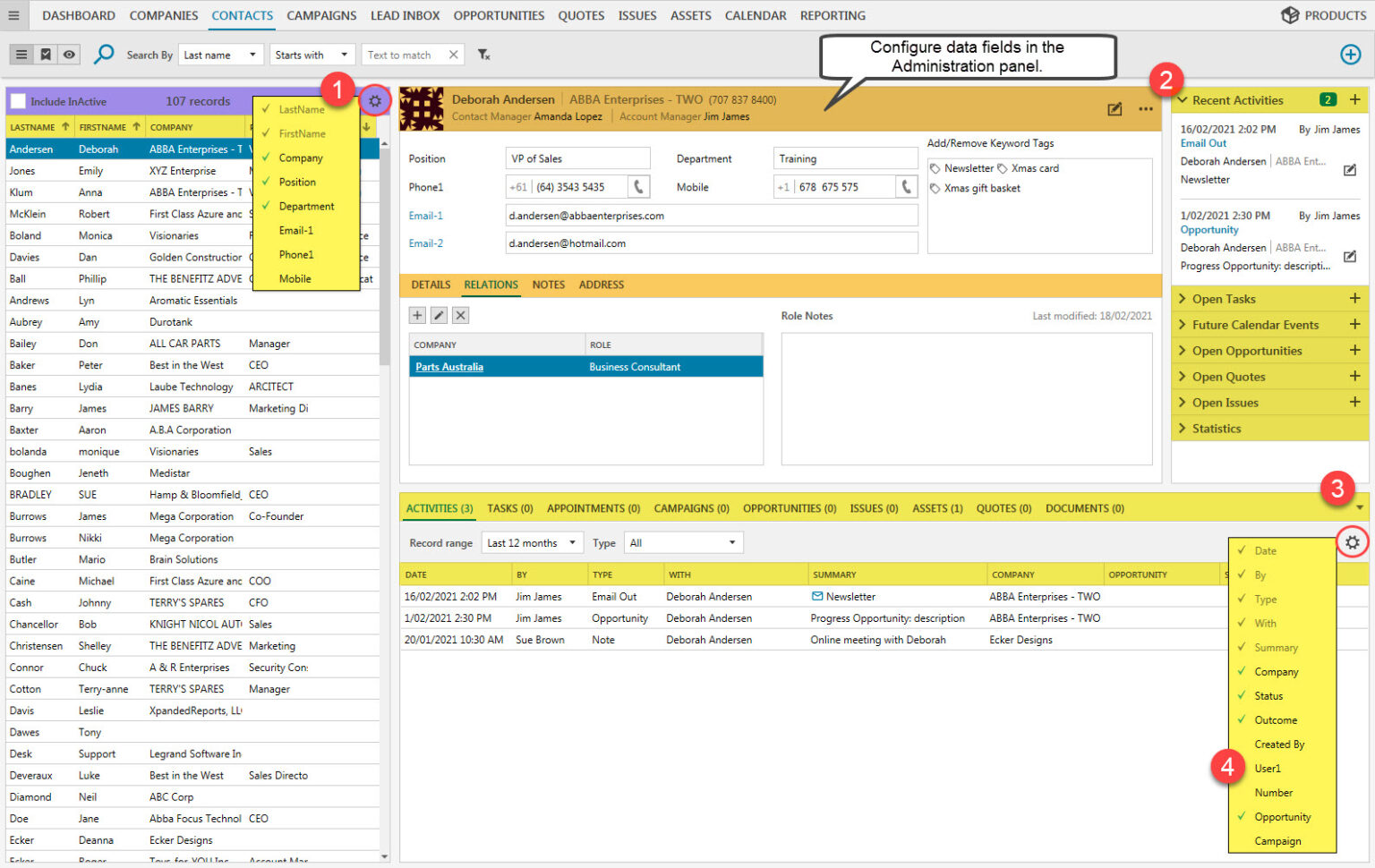 How to configure the screen layout – Legrand CRM Knowledge Base