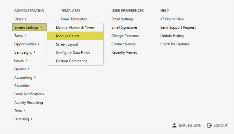How to change the module colors – Legrand CRM Knowledge Base