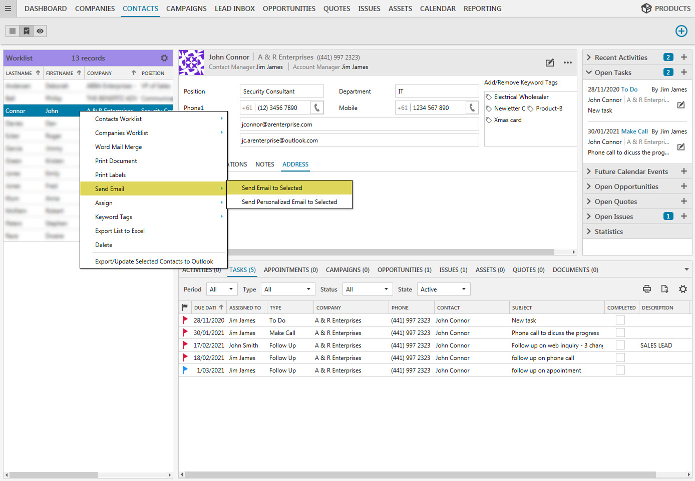 How to send emails to contacts from your CRM – Legrand CRM Knowledge Base