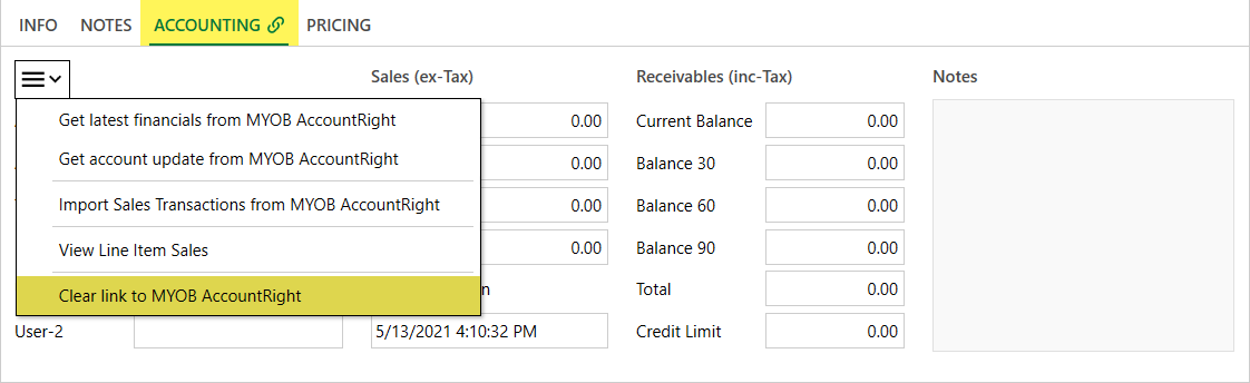 How to clear the accounting link between Legrand CRM and MYOB ...