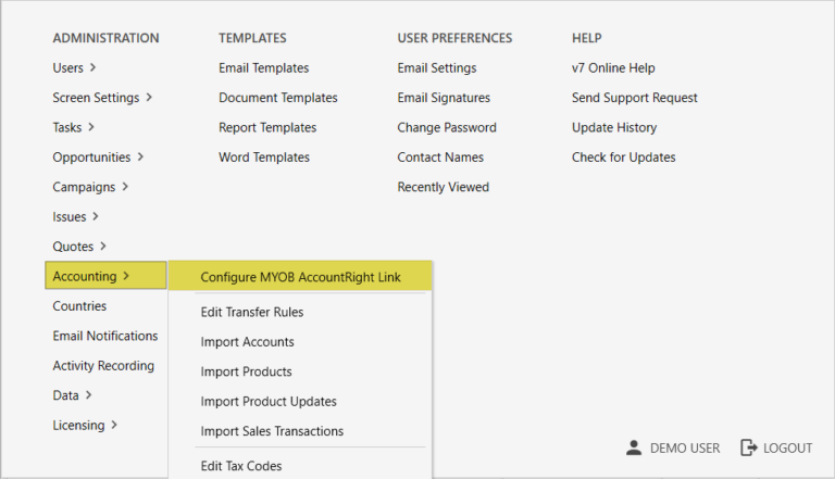 How to clear the accounting link between Legrand CRM and MYOB ...