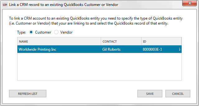 How To Link A Legrand Crm Company To An Existing Customer In Quickbooks